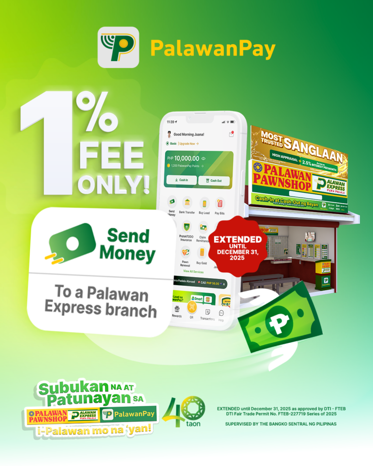 1% SEND MONEY FEE TO PALAWAN EXPRESS PERA PADALA BRANCH - PalawanPay